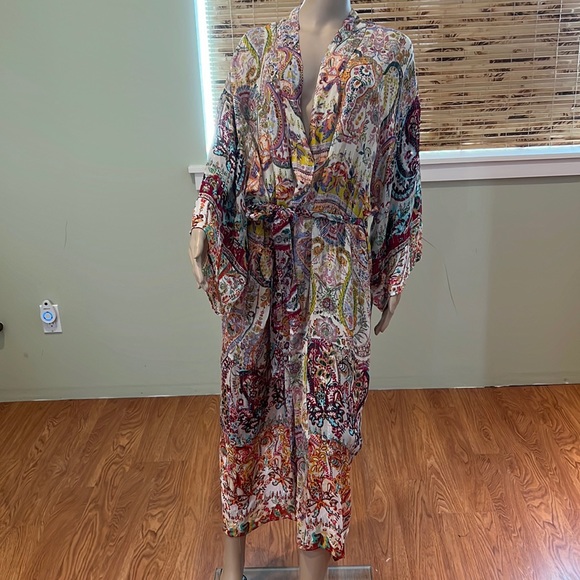 Zara | Other | Zara Multicolored Kimono Duster With Metallic Thread ...